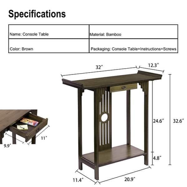 Rustic Tall Narrow Entryway Console Tables Storage 2 Tier with Drawer ...