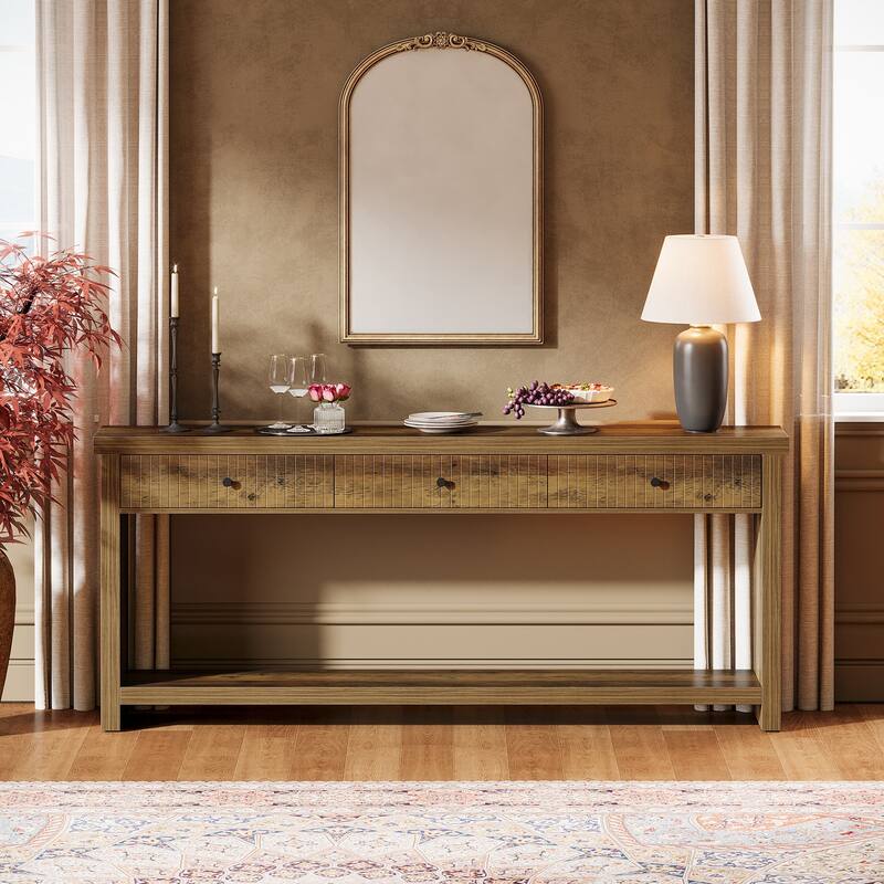 71'' Wood Console Sofa Accent Table with 3-Drawers for Entryway ...