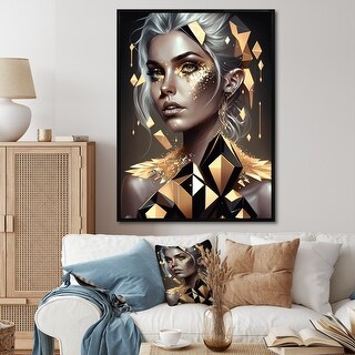Designart "Radiating Golden Woman I" Modern Woman Framed Wall Art For ...