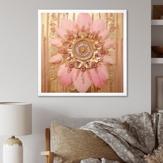 Designart "Fractal Boho Feather Amber Orange And Turquoise" Feathers ...