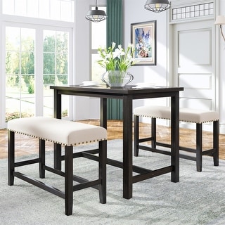3-piece countertop high dining table with elegant wooden rectangular ...