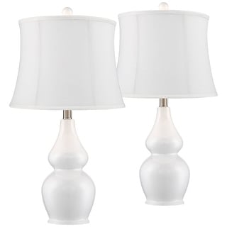 White Ceramic Double Gourd White Shade Table Lamps Set of 2 - 25" x 13 ...
