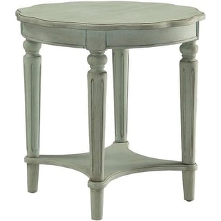 Round Wooden End Table with Bottom Shelf in Antique Green - Bed Bath ...