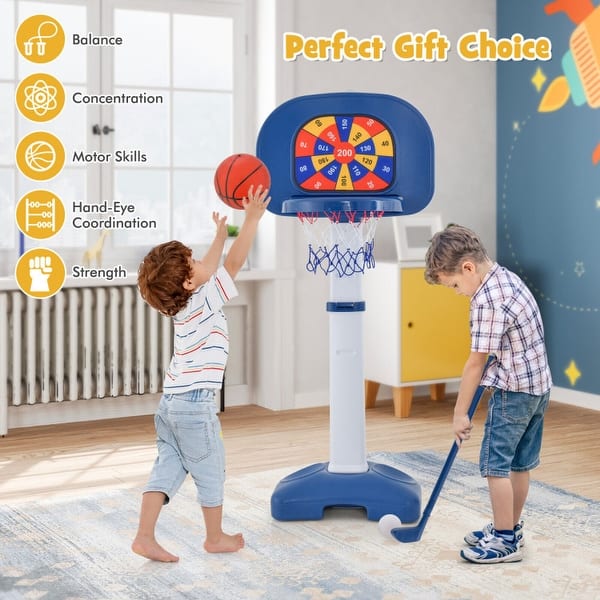 4-In-1 Adjustable Kids Basketball Hoop with Ring Toss Sticky Ball - On ...