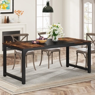 Dining Table, Industrial Kitchen Table for 6-8 Person, Rectangular ...
