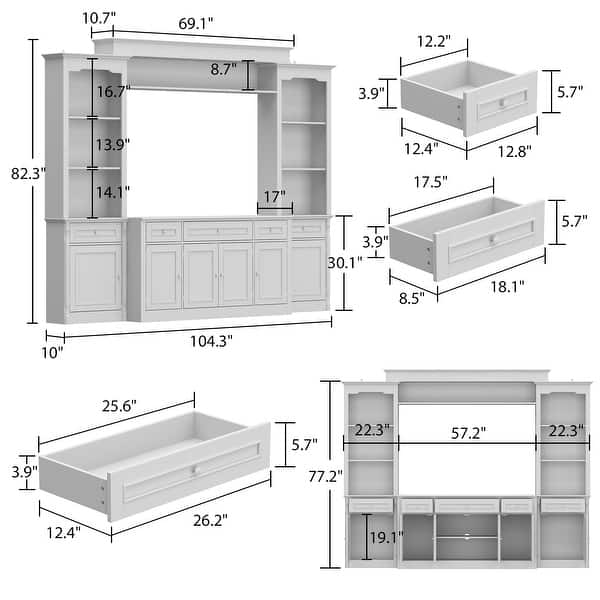 Media Wall Unit w/Spacious Storage White TV Stand Wall Storage Combo ...