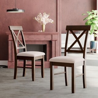 2 Pieces Farmhouse Rustic Wood Kitchen Upholstered X-Back Dining Chairs ...