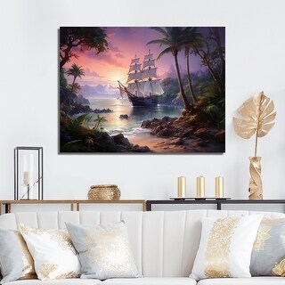 Designart "Pirate Boat Lost Island" Transportation Canvas Prints - Bed ...