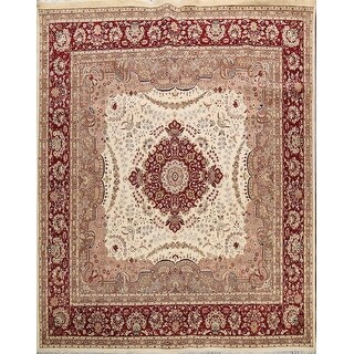 Wool/ Silk Vegetable Dye Royal Tabriz Oriental Area Rug Hand-knotted ...