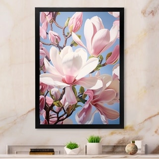 Designart "Pink Blue Magnolias Magnolia Delight" Magnolias Framed ...
