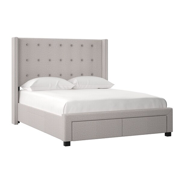 Dg casa savoy tufted upholstered wingback panel storage bed frame store