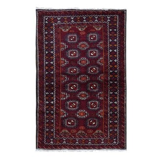 Shahbanu Rugs Maroon Red, Vintage Tourkaman Bokara Gul Motif, Pure Wool ...