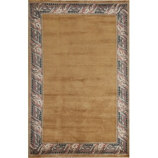 Brown Bordered Nepalese Oriental Area Rug Hand-knotted Wool Carpet - 5'8" x 8'0" - Bed Bath ...