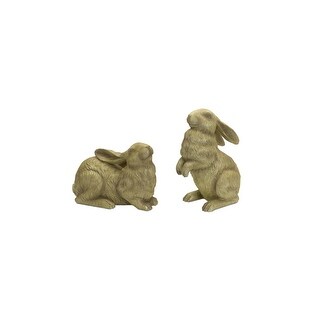 Set of 2 Decorative Crackle Finish Rabbits Outdoor Garden Statue ...