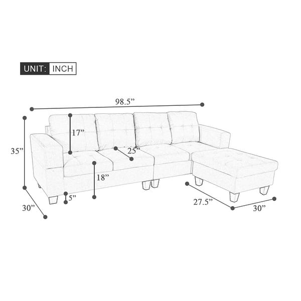 Vintage 98" Sectional Couch Sofa L Shape Chaise Left & Right ...