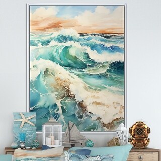 Designart "Beach Photo Oceanic Rhythms XIII" Beach Framed Canvas Prints ...
