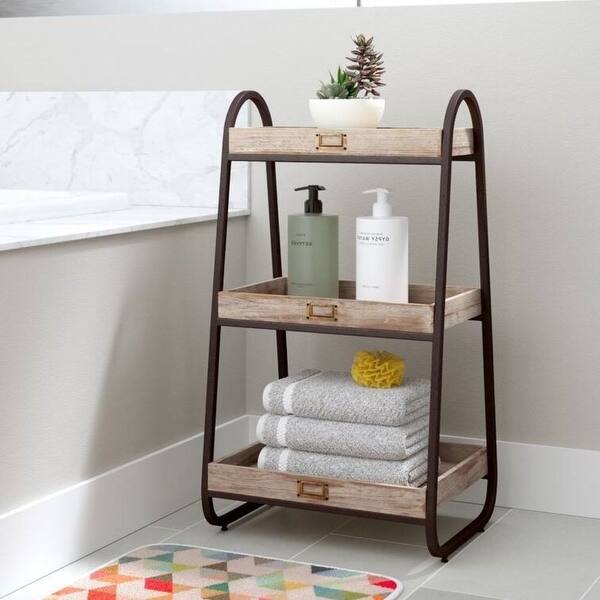 Industrial Freestanding 3-Tier Bathroom Storage Shelving Unit - 17.25W ...