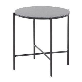 Cid Kenji 20 Inch Round Side End Table, Gray Ceramic Faux Marble Top ...