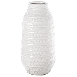 Rosa 12 Inch Round Ceramic Vase with Layered Tribal Pattern, White ...