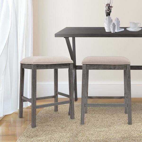 2-Piece Gray Counter Height Wood Kitchen Dining Stools - 18x12.5x22.1 ...