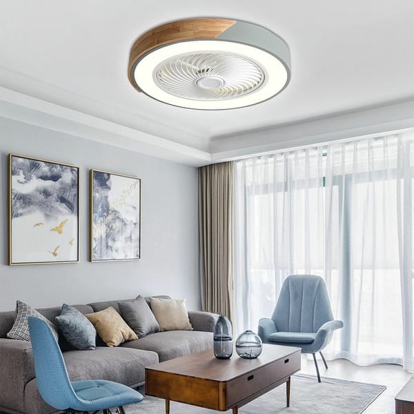 22In Enclosed Low Profile Dimmable Ceiling Fan With Light Wood/Acrylic ...