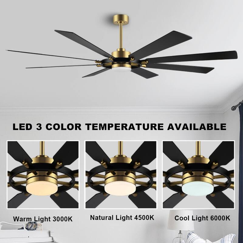 WINGBO 60-inch 8-Blades Indoor DC Motor Ceiling Fan With LED Light and ...