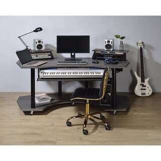 Music Recording Studio Desk w/Keyboard & 2 Stands in Black Oak - Bed ...