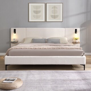 Christopher Knight Home - Elise Boucle Upholstered Bed with Integrated ...