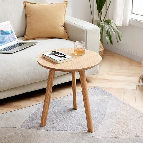 100% Natural Solid Oak Wood Round End Table - Bed Bath & Beyond - 37181658