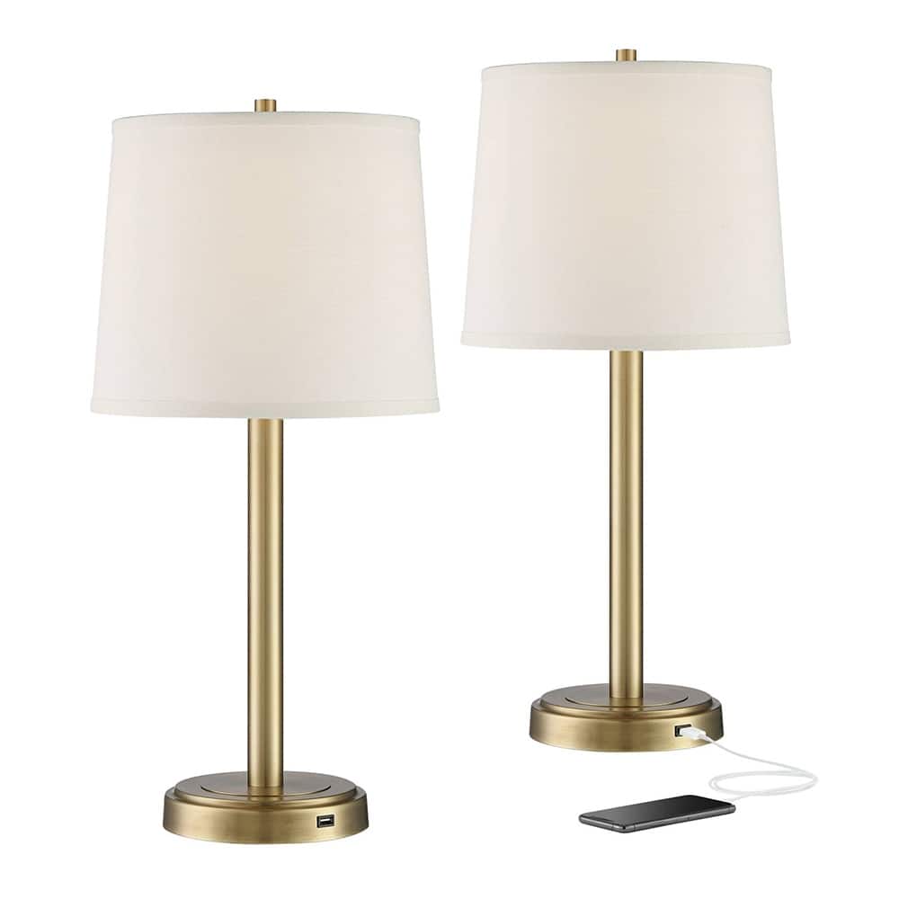 Set of 2 Modern Glam Table Lamps with USB Brass - 12" x 25" - On Sale ...