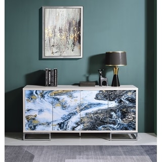 Liam Blue Marble Paint & Chrome Finish Console Cabinet - Bed Bath ...