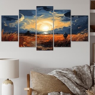 Designart "Wheatfield Sunset Romance Rural Farmland Love II" Meadow ...