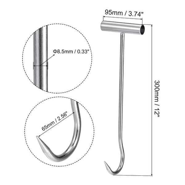 12"(300mm) T-Handle Meat Boning Hook, Galvanized Curved T Hooks for ...