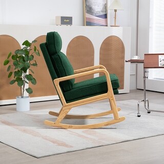 Comfy Boucle Rocking Chair with High Back and Wooden Rocker for Living ...