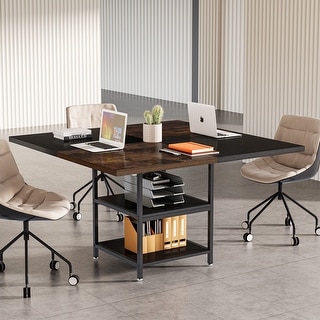 Tribesigns 47-Inch Square Conference Table, Rustic Brown and Black ...