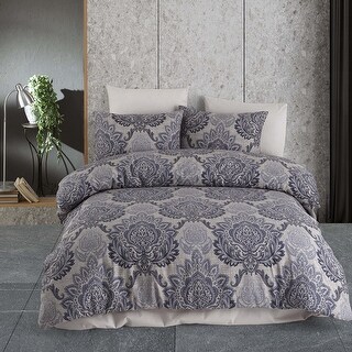 Bahar Baroque Blue Cotton Duvet Set of 3 - On Sale - Bed Bath & Beyond ...