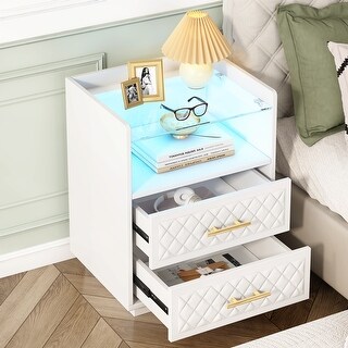 2-Drawer Nightstand, Modern Night Stand Accent End Table for Bedroom ...