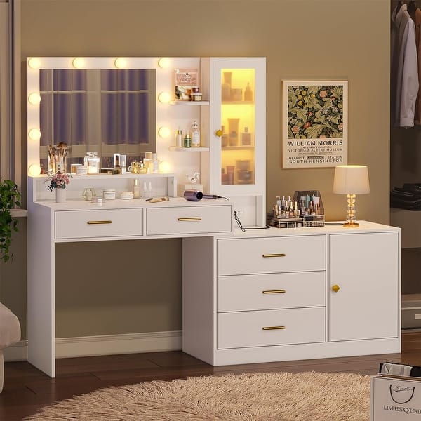 Makeup Vanity Desk Light Bulbs & RGB Cabinets Drawers Storage Shelves ...