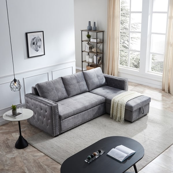 Sectional Sofa with Pulled Out Bed, 2 Seats Sofa & Reversible Chaise ...