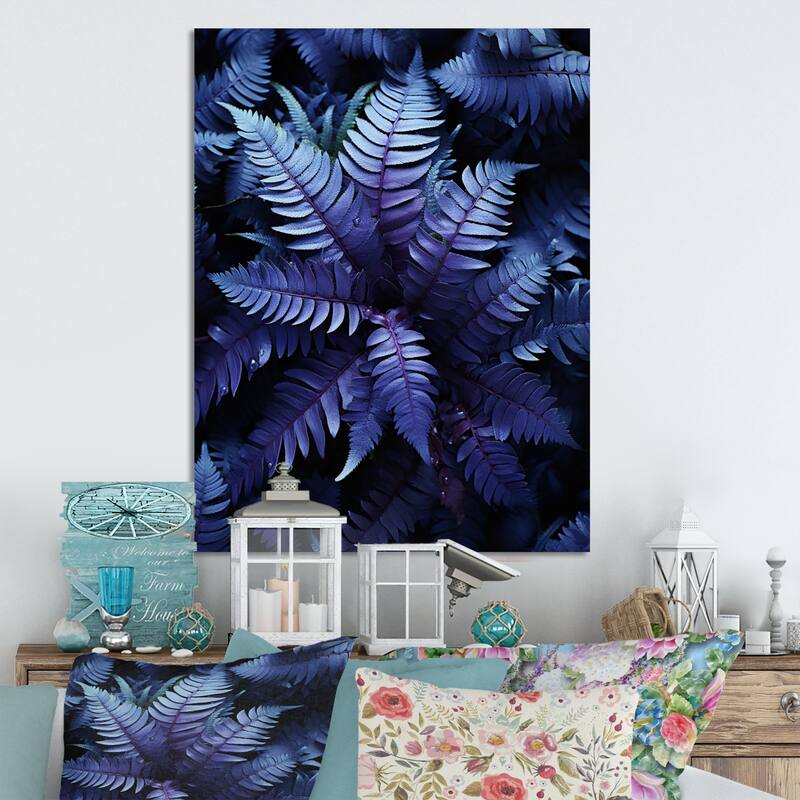 Designart "Blue Ferns Indigo Tranquility II" Floral & Botanical Metal ...