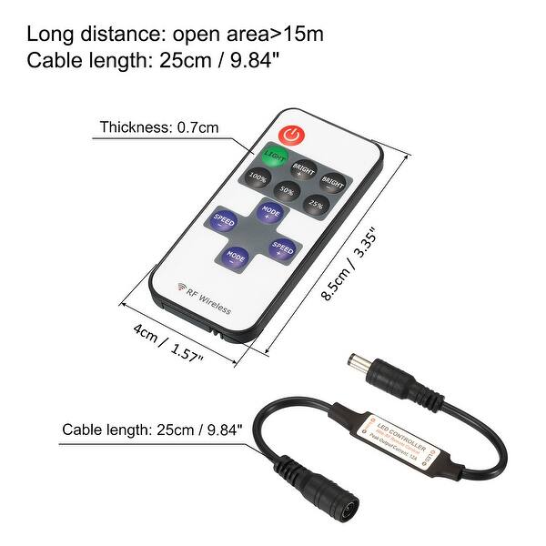 RF Mini Wireless Remote Controller 11 Key Single Color LED Strip Dimmer ...