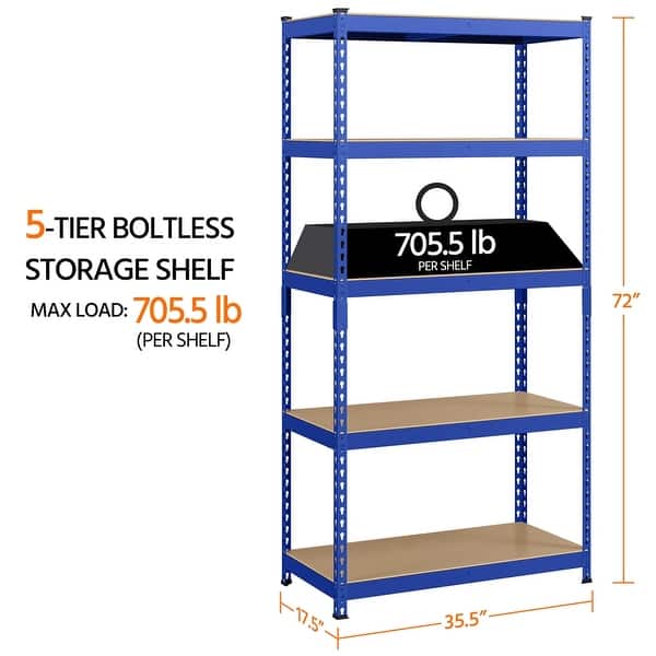 Yaheetech Metal Storage Shelving 5 Tiers Boltless Display Stand, L35.5 ...