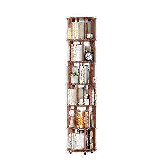 100%Solid Wood Rotating Bookshelf on Wheels, 6 Tier, Round Revolving ...