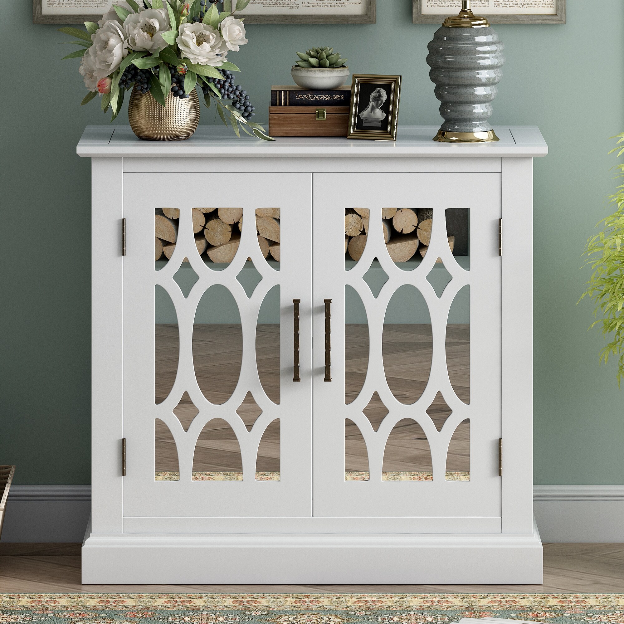 Accent Storage Cabinet Wooden Cabinet with Decorative Mirror Door Modern Sideboard for Entryway Living Room Bed Bath Beyond 36239341