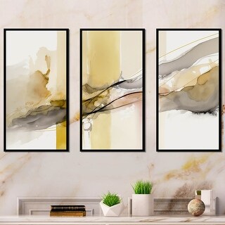 Designart "Touched By Mustard Yellow And Ultimate Gray VI" Abstract ...