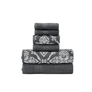 Naja 6pc Cotton Towel Set, Jacquard Pattern, White, Gray By The Urban ...