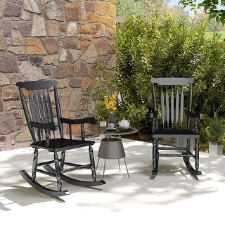 Outsunny Outdoor Wood Rocking Chairs Set of 2, 350 lbs. Porch Rockers ...
