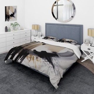 Designart "Black, White And Gold Expression IV" Black Modern - Bed ...