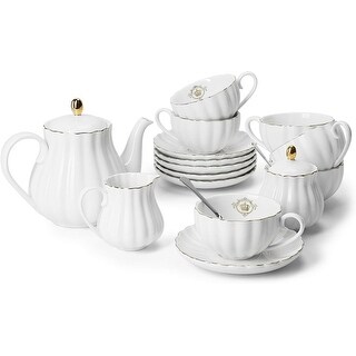 Porcelain Tea Set - Tea Cup and Saucer Set Service for 6 - Bed Bath ...
