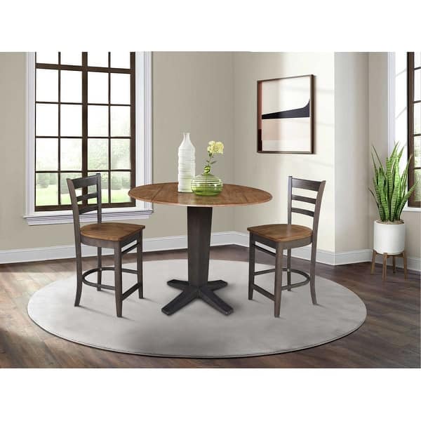 42 in Solid Wood Round Drop Leaf Counter Height Dining Table with ...